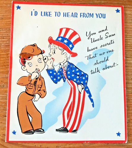 WW2 Greeting Card UNCLE SAM SECRETS Home Front WWII Army censored mail ...