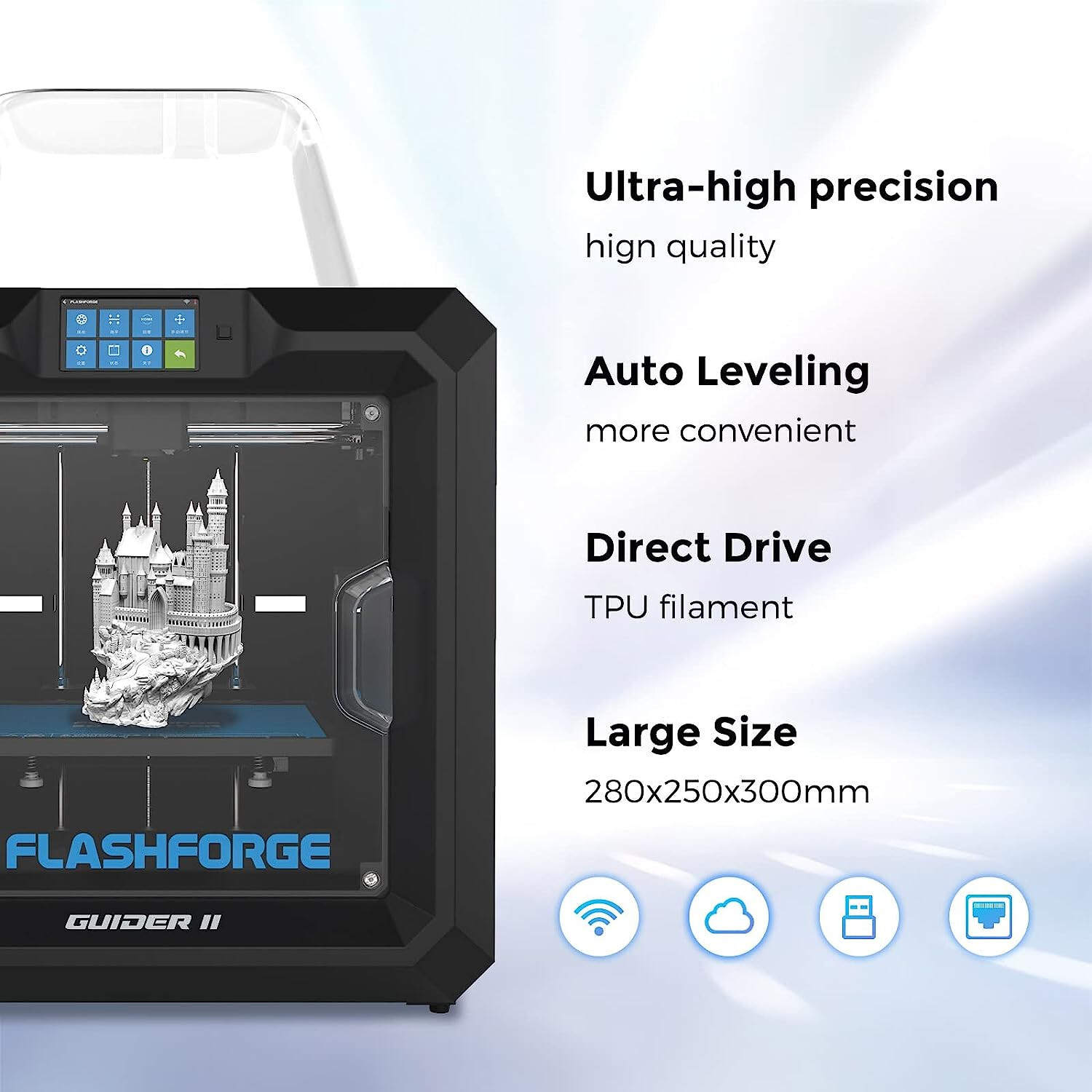 FLASHFORGE 3D Printer Guider II Large Size Industrial Grade 280x250x300mm US