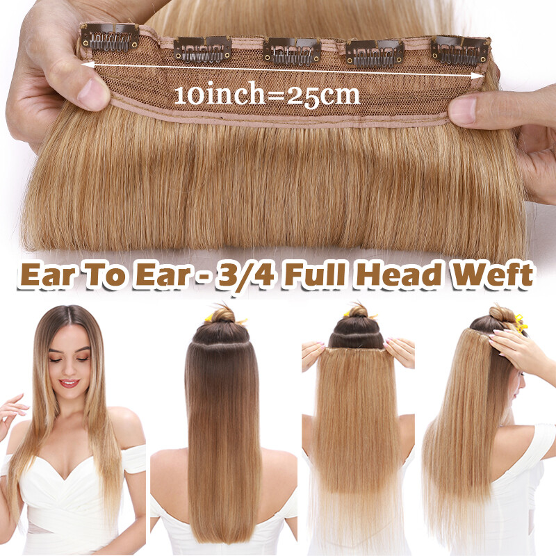 HIGHLIGHT One Piece Clip in Human Hair Extensions 3/4 Full Head Remy ...