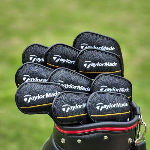 10Pcs TaylorMade Golf Club Iron Head covers Leather Yellow-Line Black ...