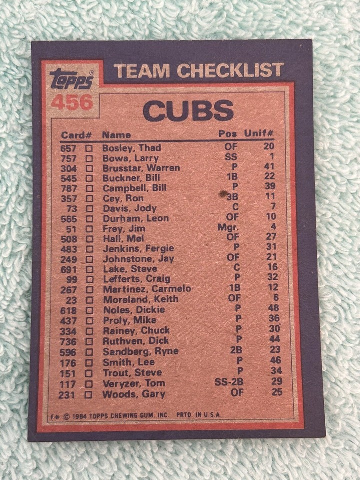 TOPPS 1984 MLB SET - Complete - Chicago Cubs | eBay
