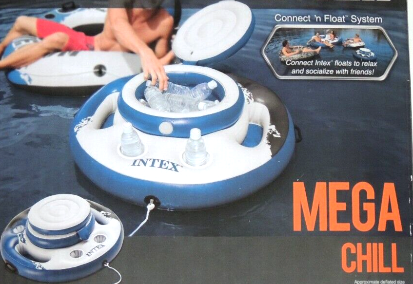 Intex Mega Chill Floating Inflatable Cooler 35inch #56822EP Blue White ...
