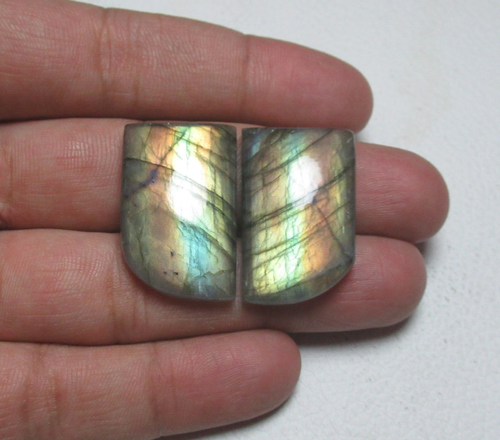 Natural Labradorite Pair Cabochon Fancy 79.65 Cts Flat Back Gemstone H ...