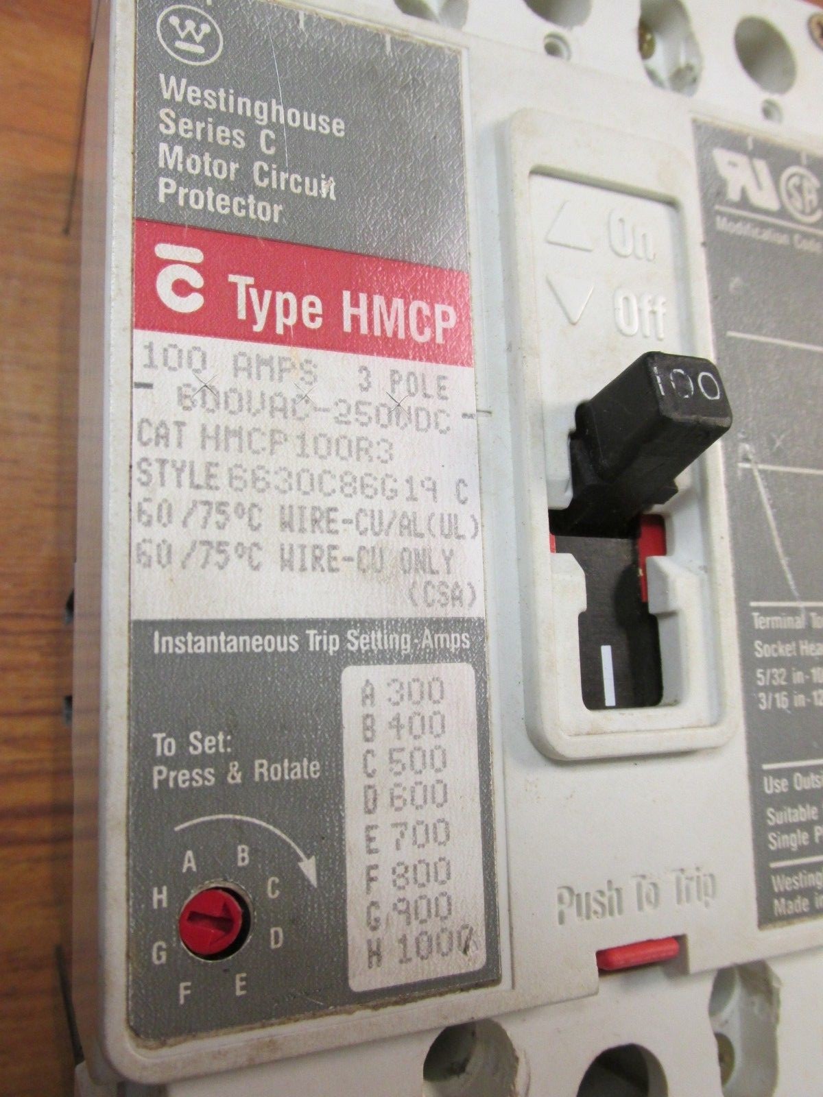WESTINGHOUSE CIRCUIT BREAKER HMCP 3P 100A HMCP100.... WA-144 | eBay