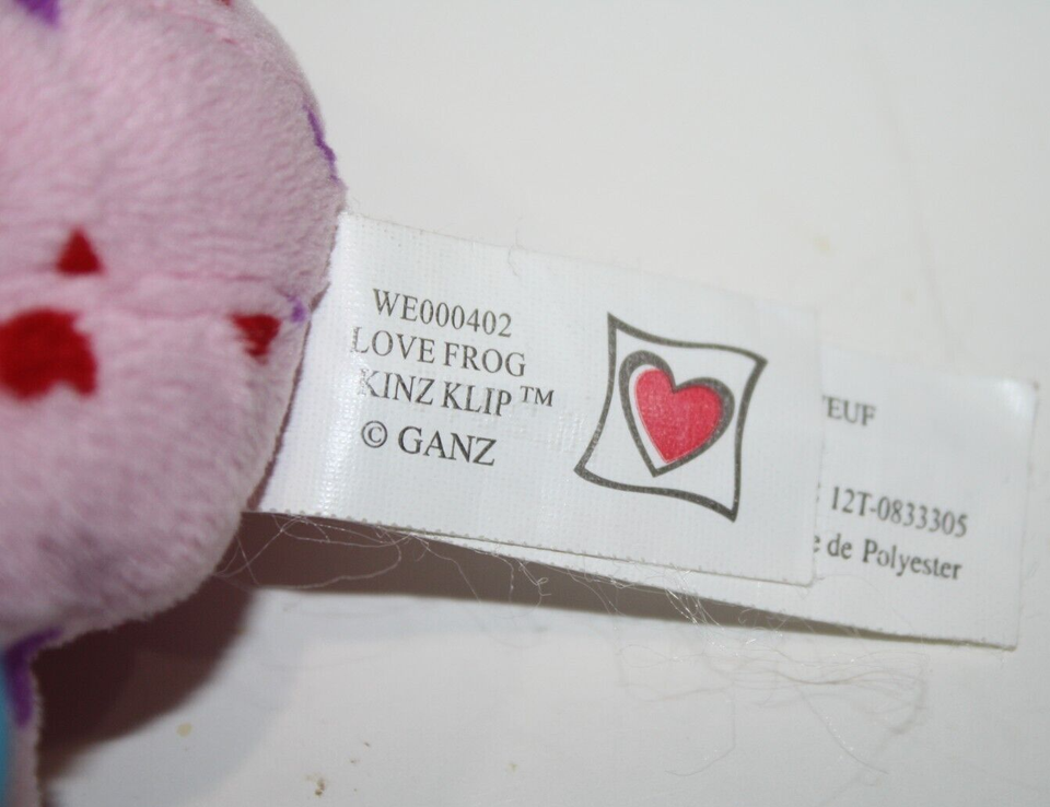 Webkinz Love Frog Kinz Klip Ganz 4" Pink Heart Bookbag Clip Plush Soft ...