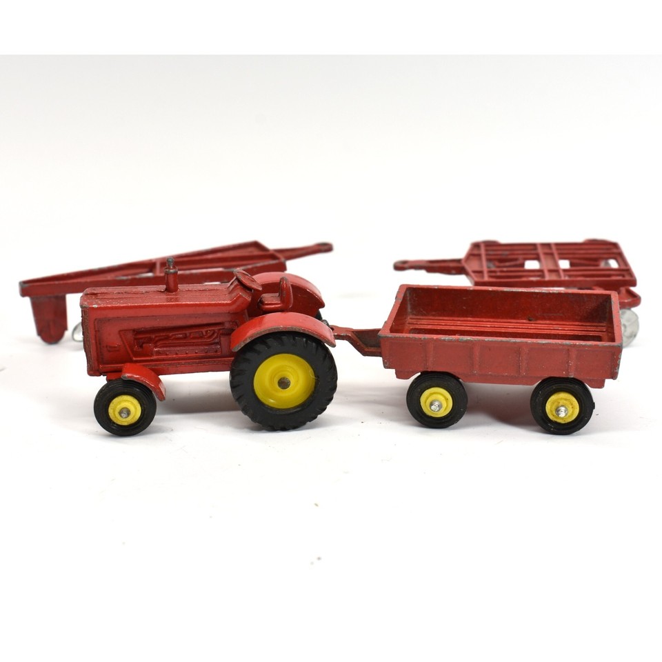 Vintage diecast Tootsie toy Red farm tractor with cart disc and plow | eBay