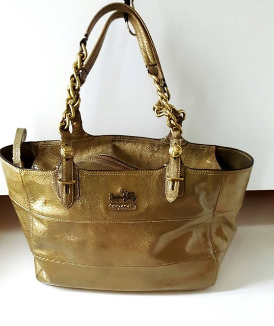 Coach E0973-14120 Madison Tribeca Gold Patent Metallic Leather Tote ...