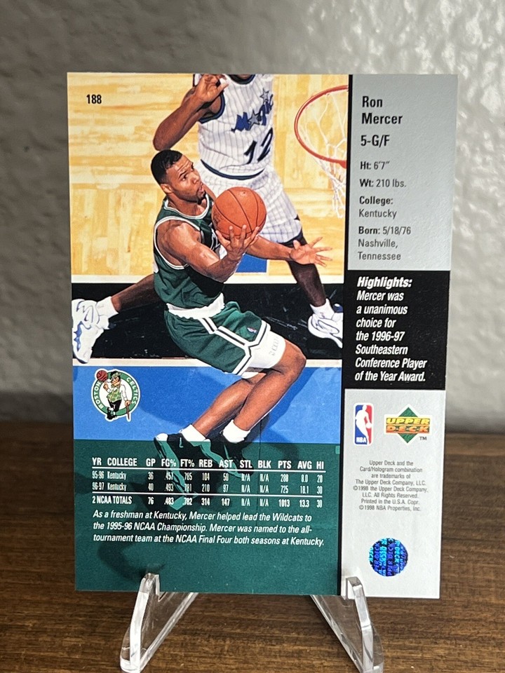 1997-98 Upper Deck Boston Celtics Basketball Card #188 Ron Mercer ...