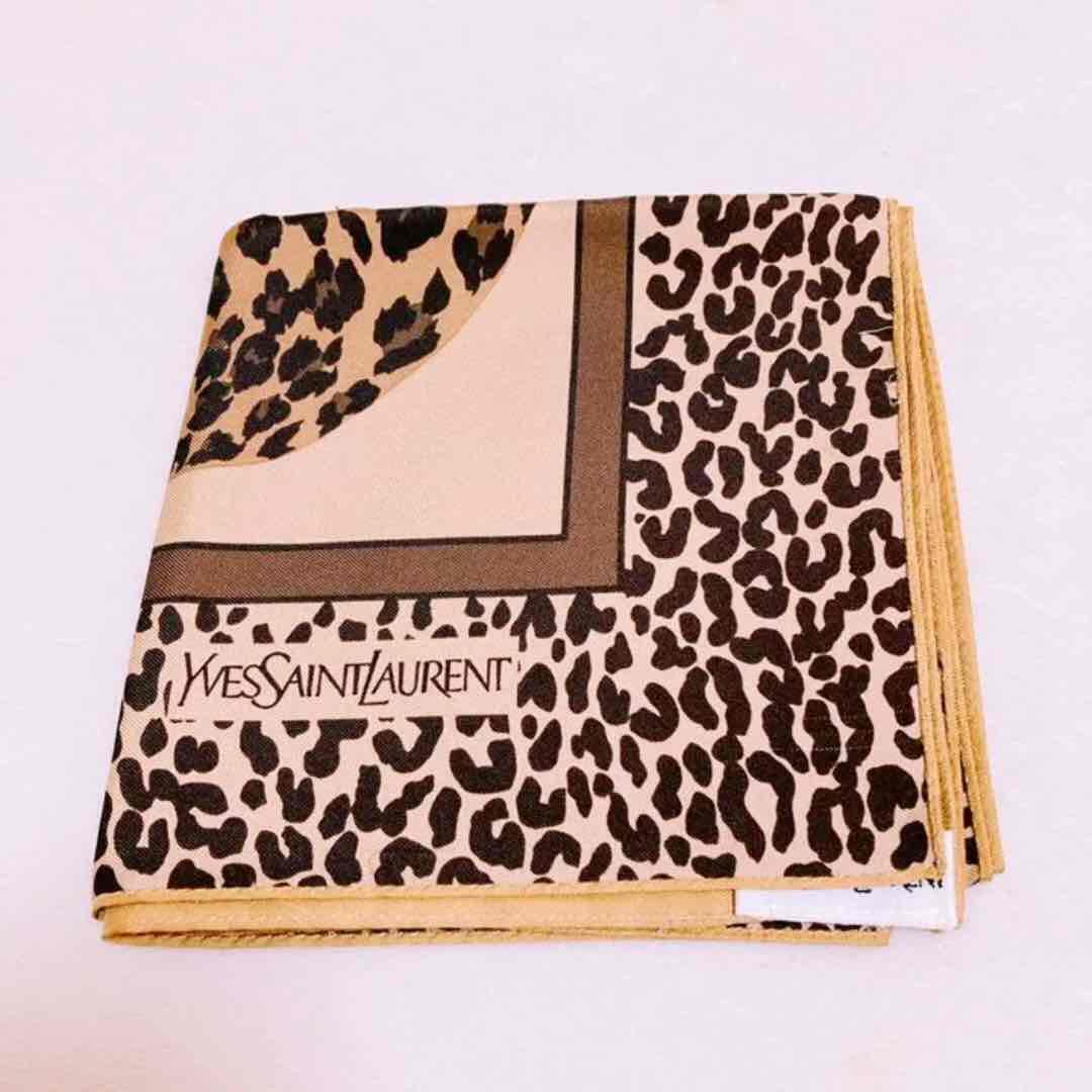Yves Saint Laurent YSL Large scarf panther pattern Brown 57x57cm Wool ...
