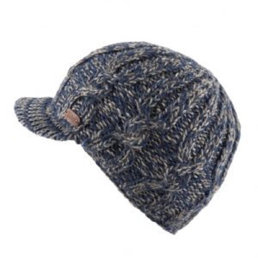 Kusan 100% Wool Knitted Peaked Beanie Cap Choice of Colours & Patterns ...