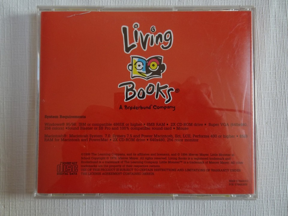 CD-ROM Living Books Little Monster at School PC GAME Windows 95/98 NEW ...
