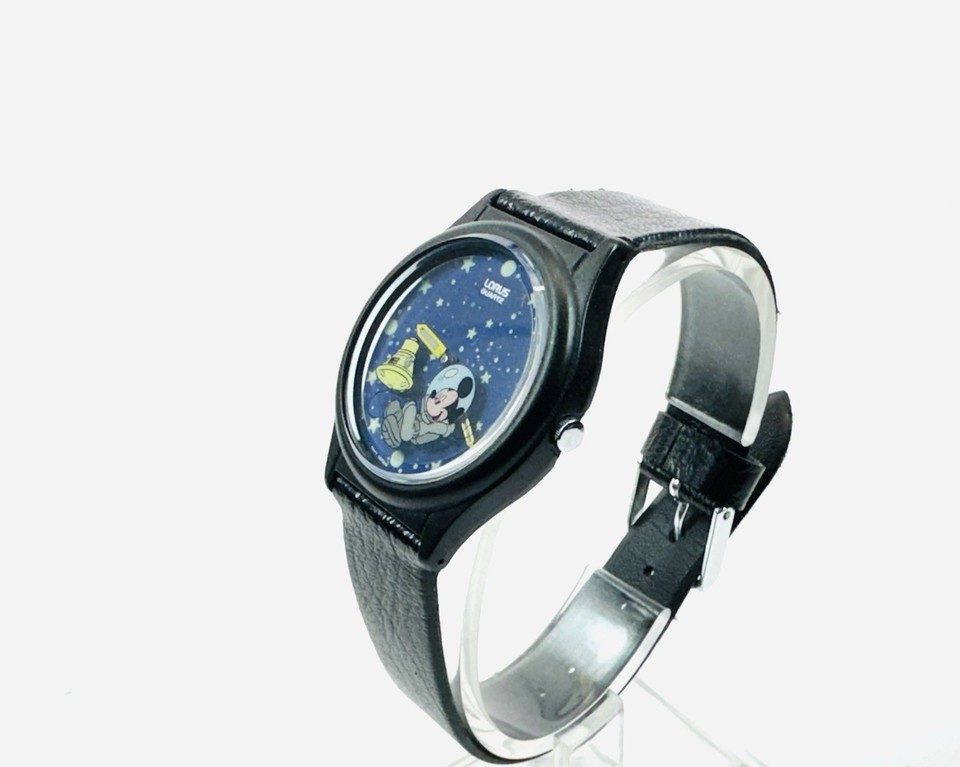 Vtg 90s Mickey Mouse LORUS Space Astronaut Watch Black Rotating RARE (SM215) | eBay