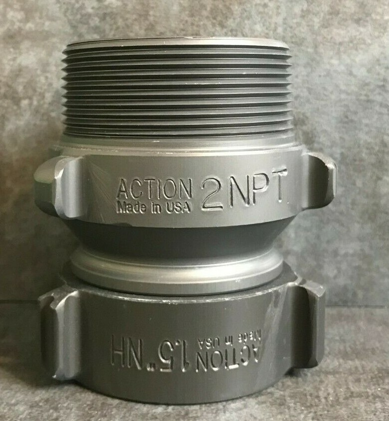 Aluminum Fire Hose Thread Adapter, 1.5" F.NST Swivel x 2" M.NPT Rocker ...