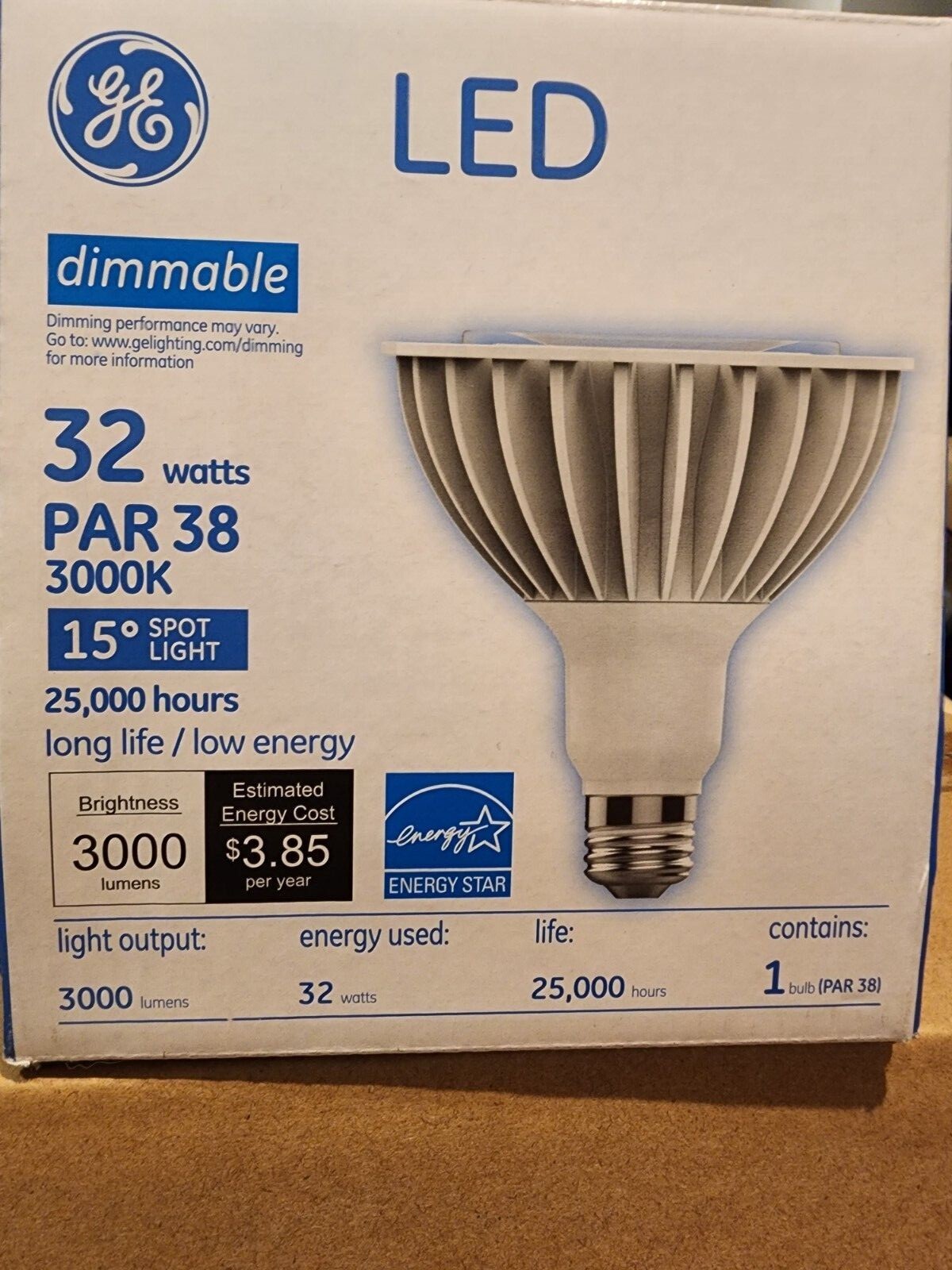 GE led dimmable 32 watts par 38 3000k 25,000 hour long life/low energy ...