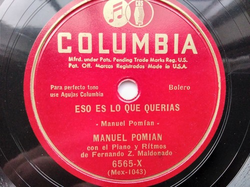 Manuel Pomian 78rpm Single 10-inch Columbia Records #6565-X Eso Es Lo ...