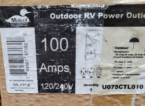 Midwest U075CTL010 100a Outlet Box GFCI RV Electrical Box Brand New ...