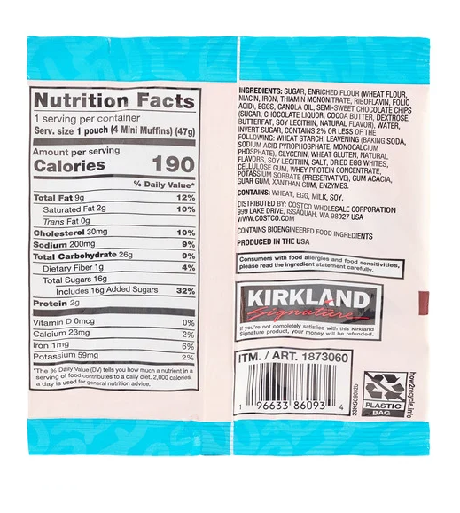 NEW Kirkland Signature Chocolate Chip Mini Muffin Bites, 1.65 oz, 20 ...