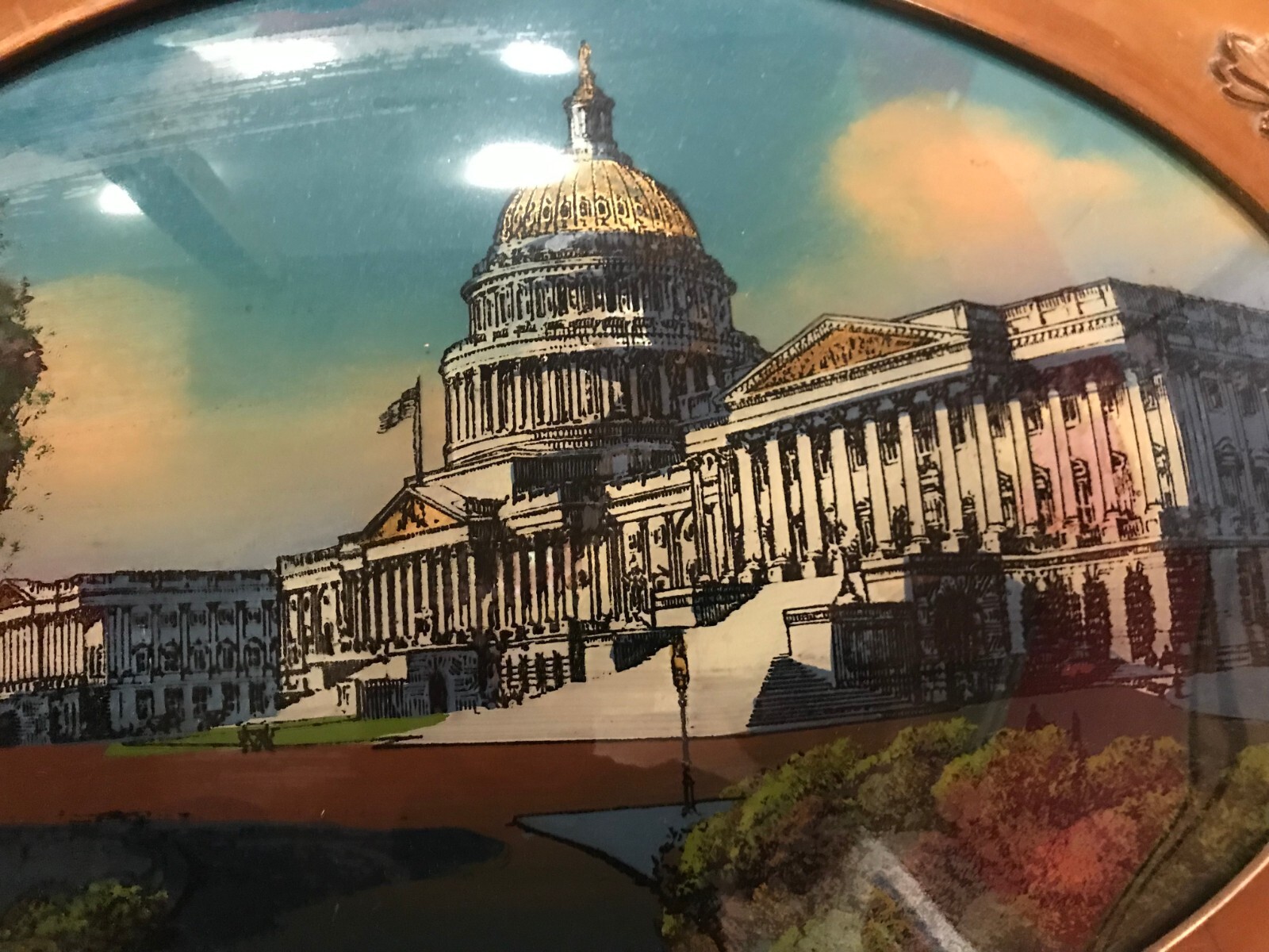 Large framed antique US Capitol Building artwork; includes wall ...