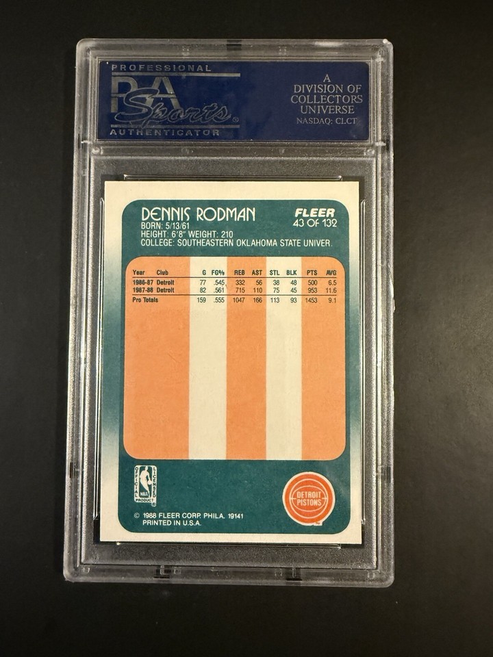1988 1989 Fleer Dennis Rodman Rookie RC #43 PSA 9 Mint HOF Pistons ...
