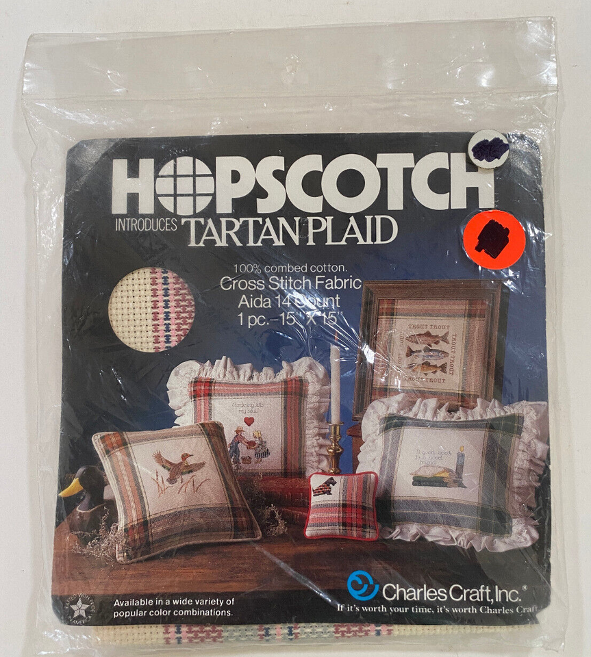 Vintage Charles Craft Hopscotch Aida Cloth Cross Stitch Fabric Plaid 15 ...