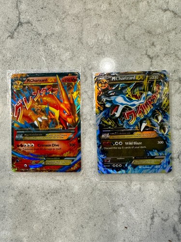 Mega Charizard ex Holo Blue and Normal Pokemon Cards with cases | eBay