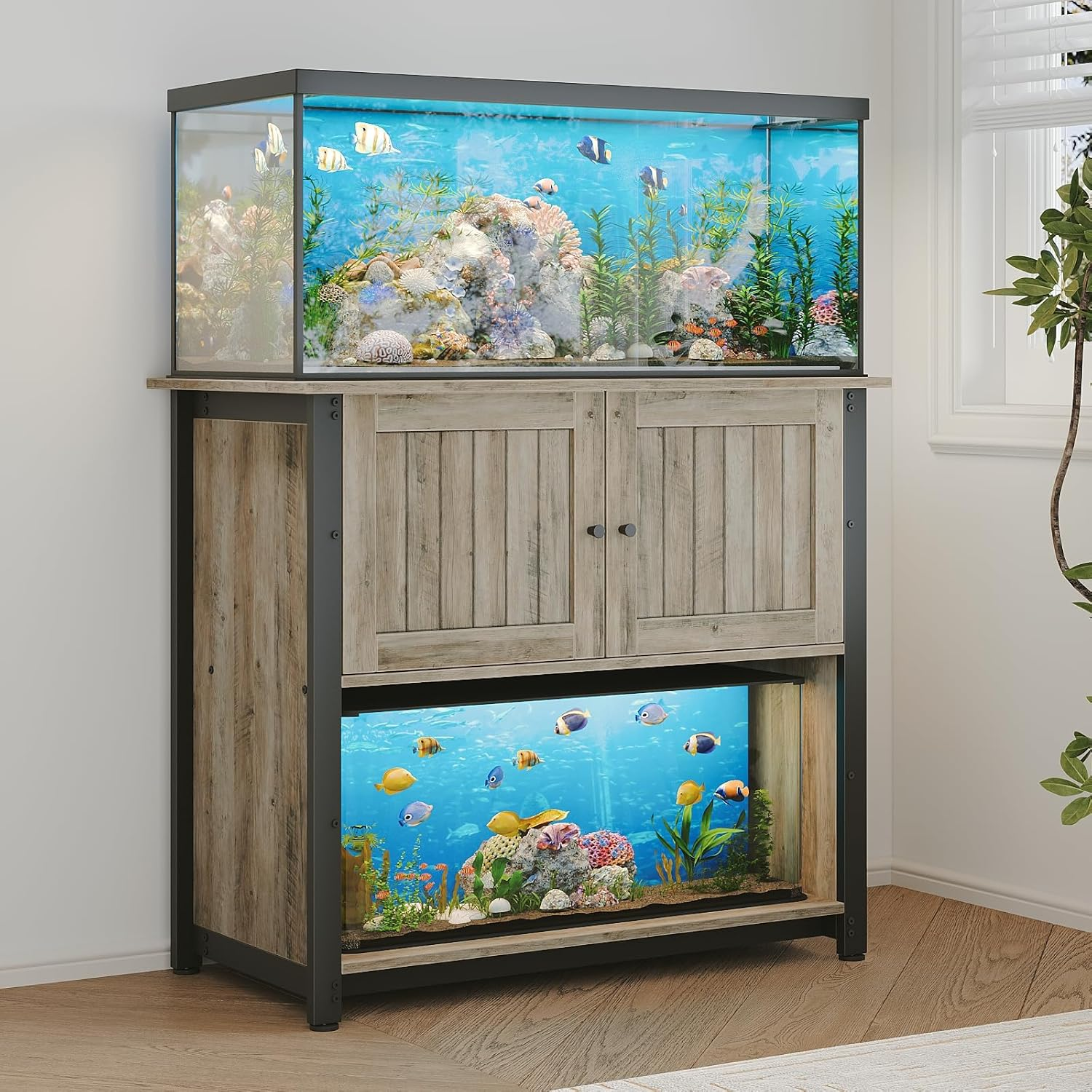 40-50 Gallon Aquarium Stand with Storage, Double Fish Tank Stand and ...