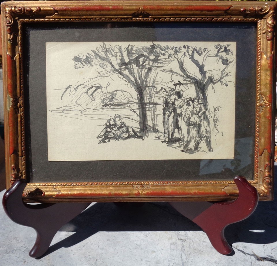 1941 Study of Summer ROCKPORT MASSACHUSETTS ink drawing JON CORBINO ...