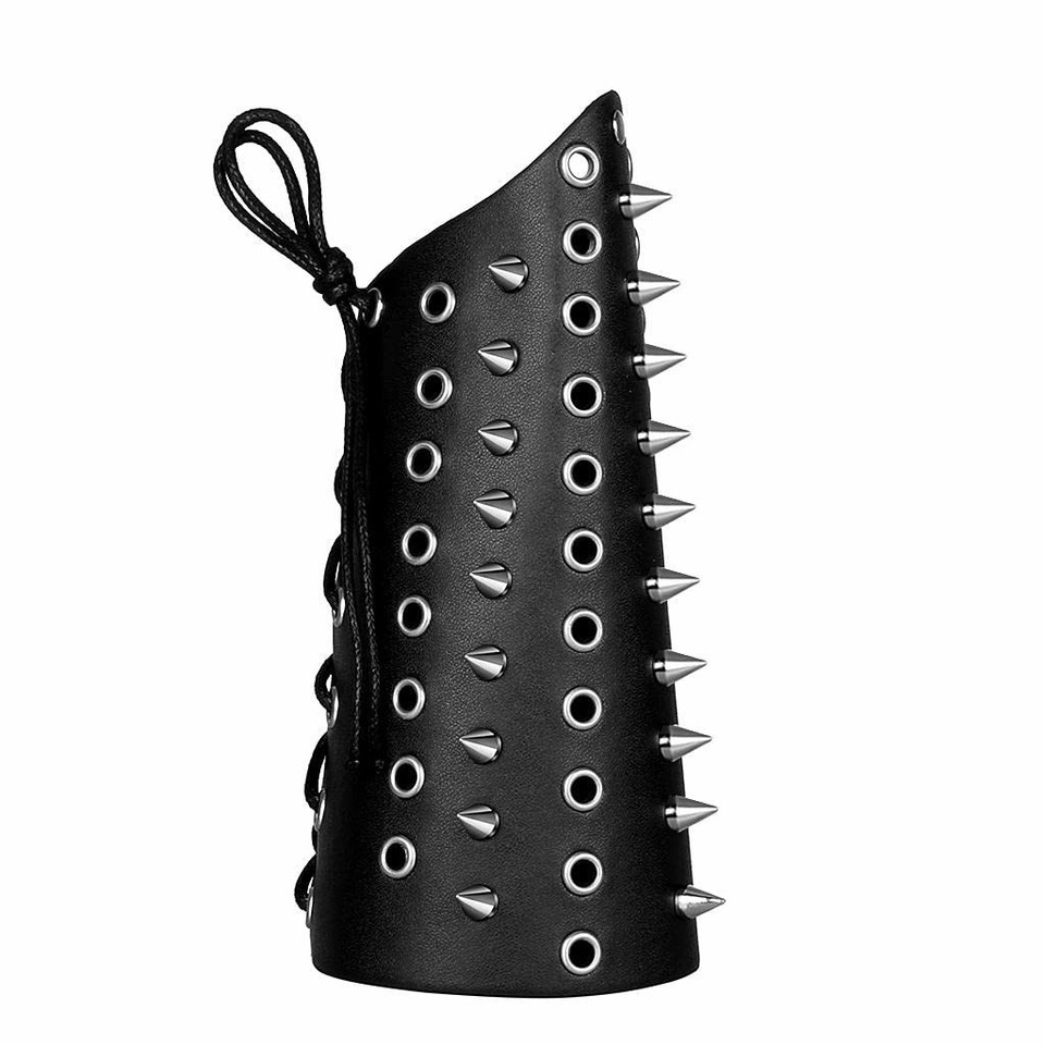 F Fityle Punk Wide Black Pu Leather Rivet Arm Bracer Arm Gauntlet Arm ...