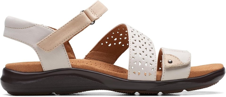 Clarks Womens Kitly Way Sandals White Leather 6.5 Wide | eBay