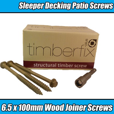 6.5mm x 100mm TIMBER LOCK TIMBERFIX STRUCTUAL PATIO DECKING WOOD HEX ...
