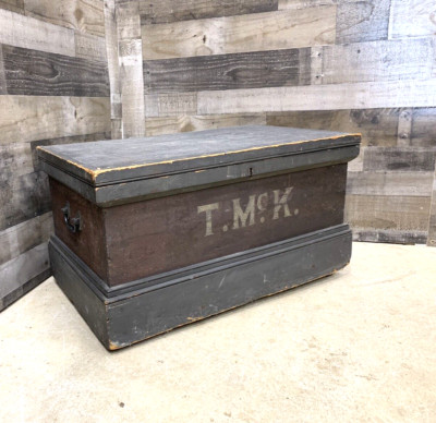 Antique Wood Carpenter Trunk Large Toolbox Machinist Chest Primitive ...