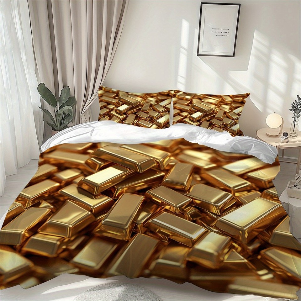 Gold Bar Pattern Duvet Quilt Cover Set with Pillowcases Single Double ...