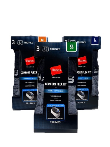 New Hanes Men's 3 Pack Premium Comfort Flex Fit Trunks Sizes S, M, L ...