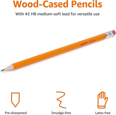 Basics Woodcased #2 Pencils, Pre-sharpened, HB Lead - 30 PENCILS NO BOX ...
