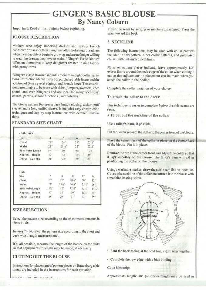 Ginger Snaps Designs Basic Blouse Pattern Puff Sleeves Girls Size 4-14 ...