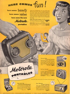 1949 vintage Ad fot MOTOROLA Portable Radios , Record Player and TV ...