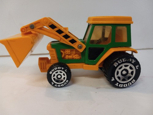 Vtg Buddy L Tractor Frontloader Bulldozer Yellow Green Metal Plastic ...
