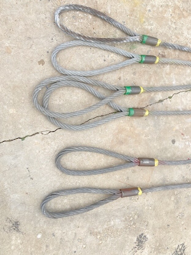 LIFTING SLINGS,,1” DIA. WIRE Rope x 20', LOT of 6. 8.5 ton EA,logging ...