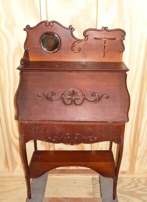 Antique Larkin Style Slant Front Desk Small Solid Oak Drop Front ...