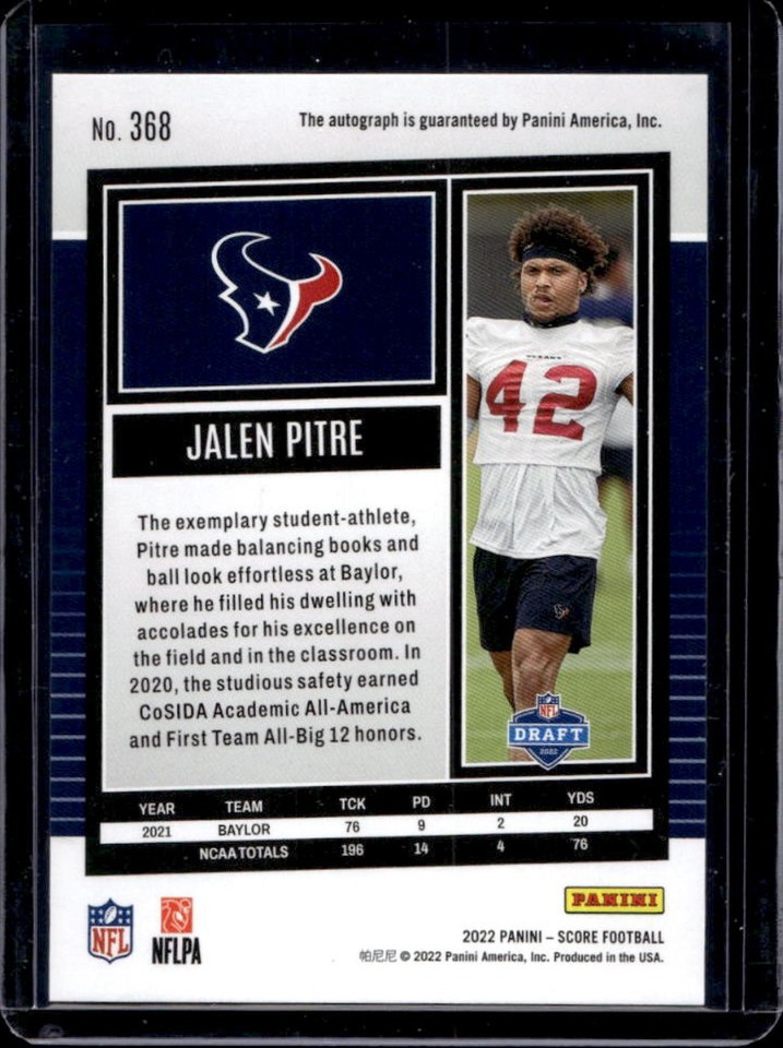 2022 Panini Score Jalen Pitre RC Rookie Auto #368 Texans | eBay