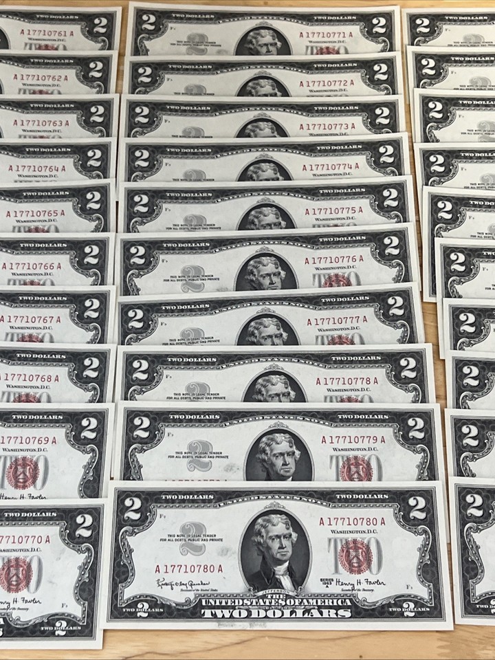 1963A $2 Red Seal Notes Uncirculated 50 Consecutive Serial Numbers | eBay