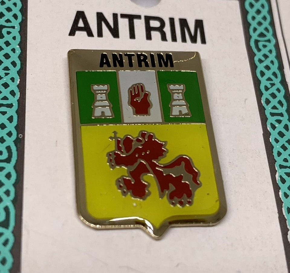Antrim Coat Of Arms Family Crest Shield Surname Name Heraldic Irish Pin ...