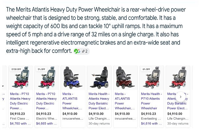 Merits Atlantis Heavy Duty Power Wheel Chair, 600 lb, extra wide seat ...