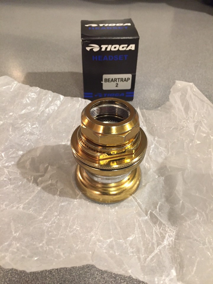 OLD SCHOOL BMX TIOGA BEARTRAP 2 HEADSET GOLD 1" threaded NEW tange gt ...