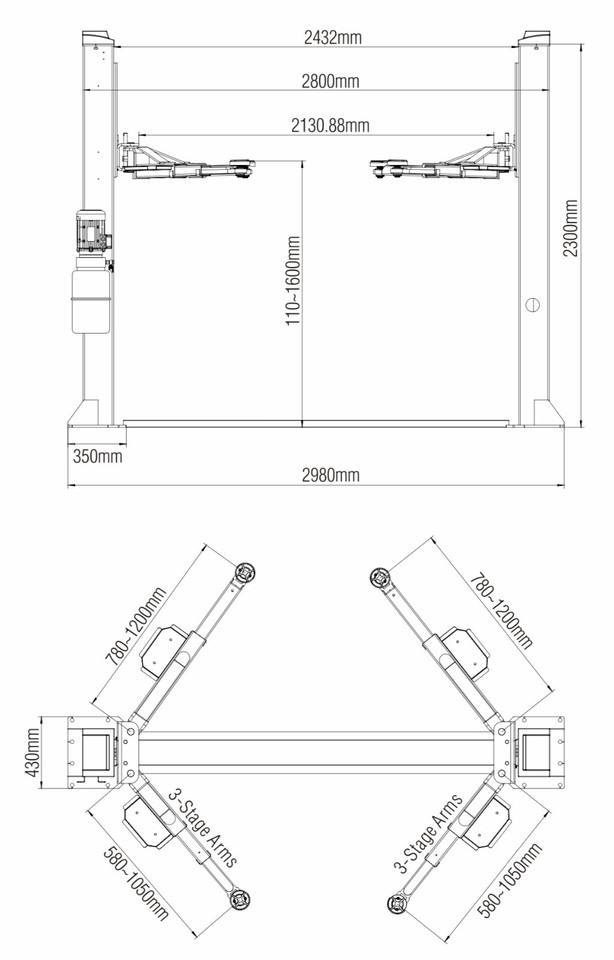 NARROW WIDTH SHORT 2 POST LIFT CAR VEHICLE LIFT/RAMP 3500KG TON TONNES ...