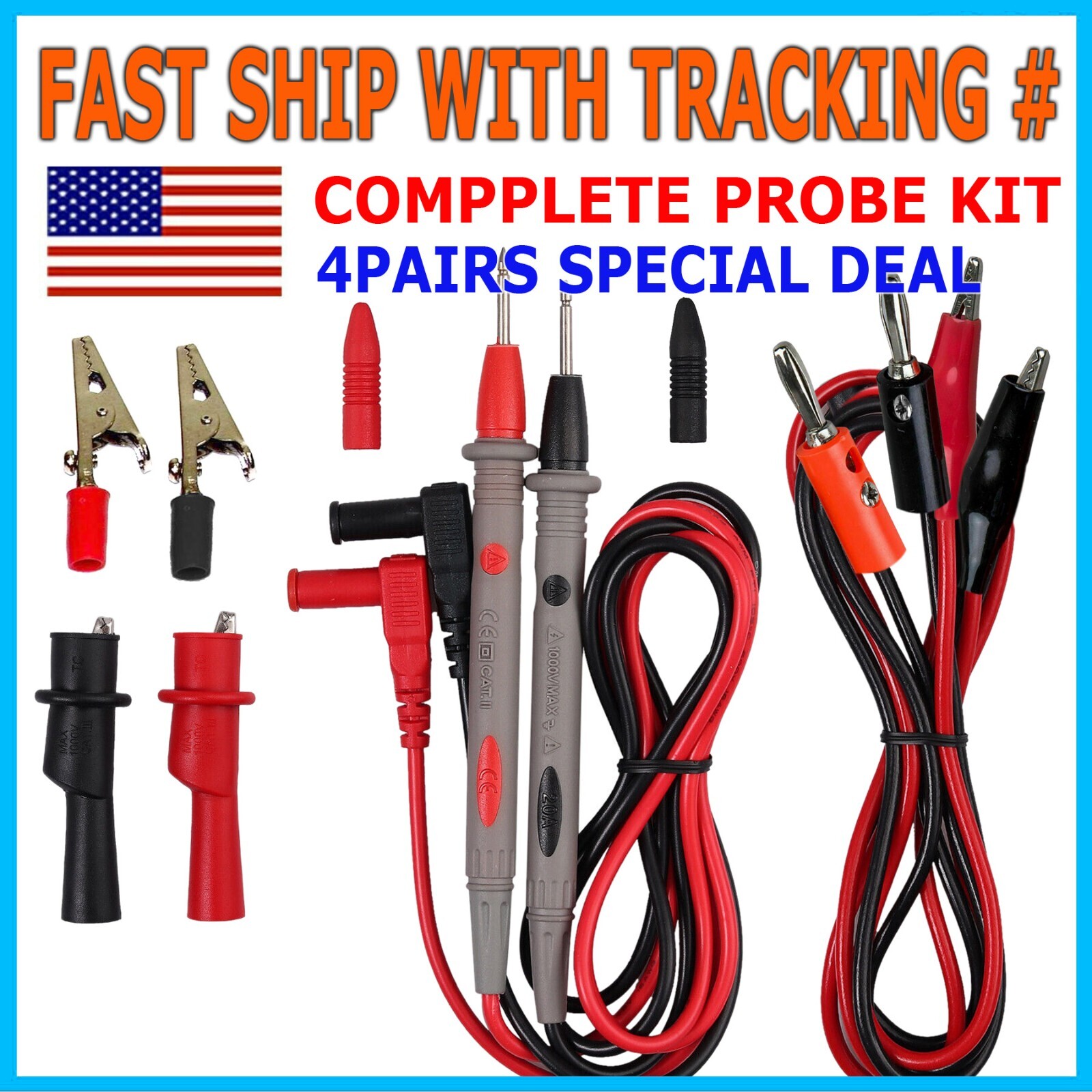 For Fluke Multimeter Test Lead Kit 4mm Banana Plug Probe Tip Alligator ...