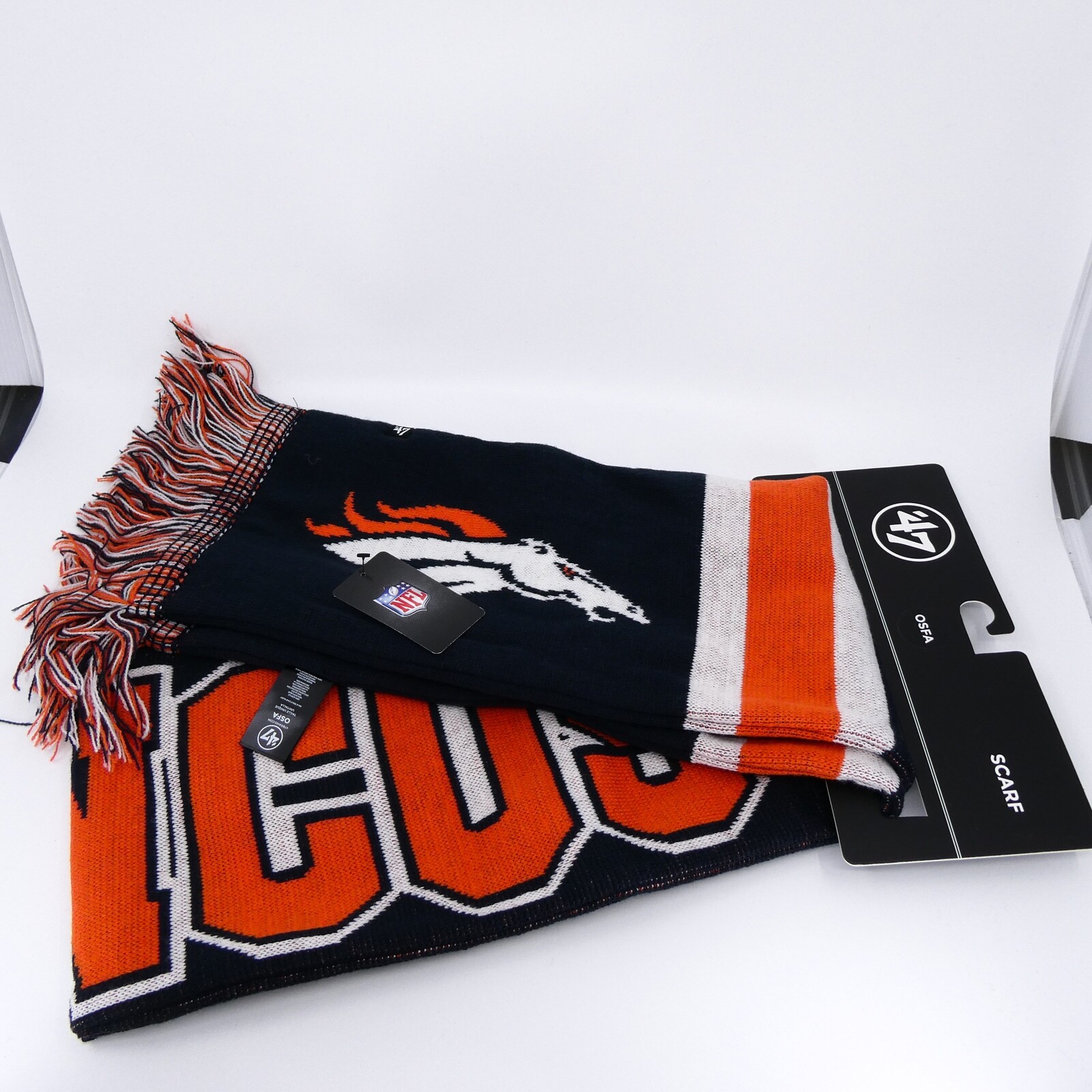 '47 Brand Denver Broncos Scarf Mens Womens Blue Orange Woven Knit ...