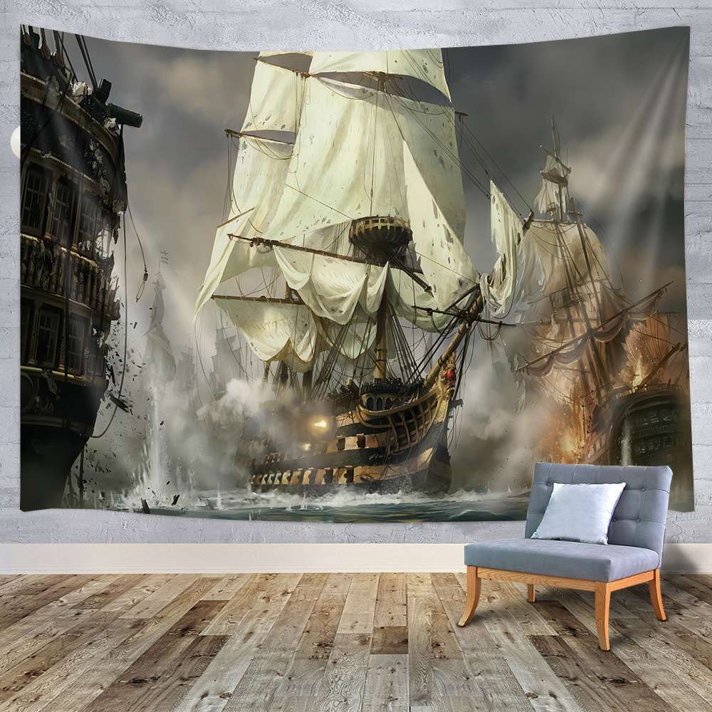 Extra Large Tapestry Wall Hanging Medieval Nautical Warship Fabric Room ...