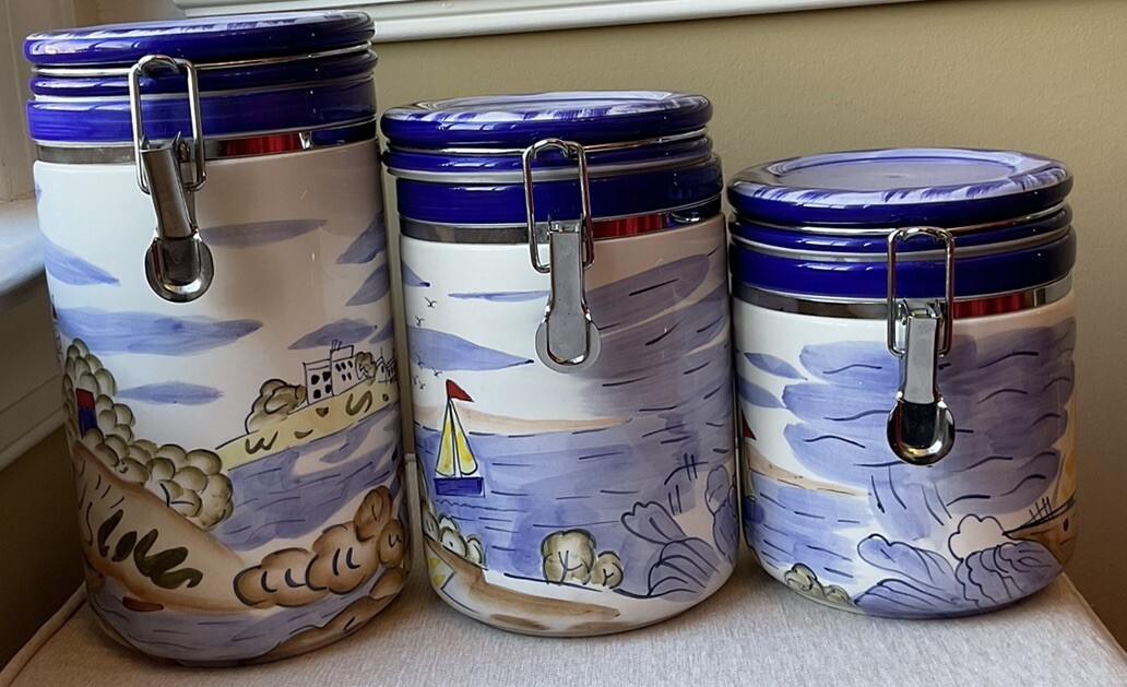 Style Eyes Baum Bros Canister Set Nantucket Set Of 3 Lighthouse ...