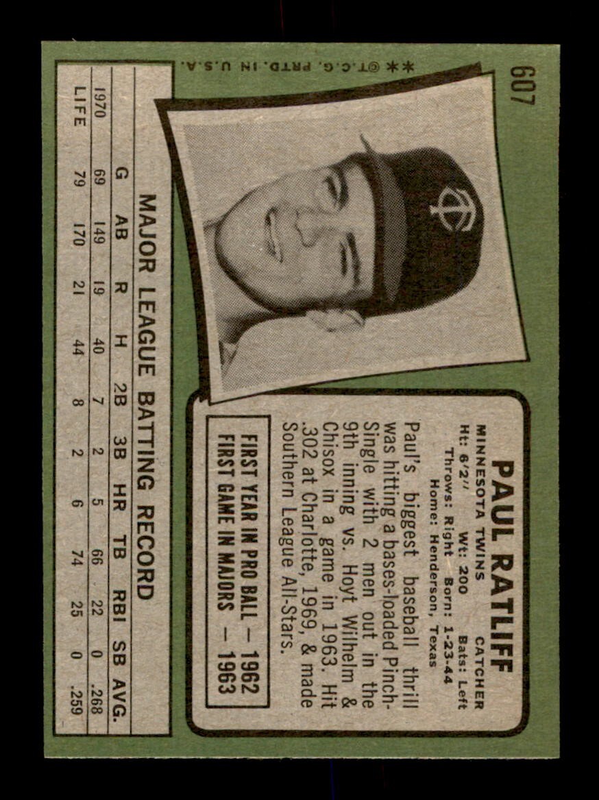 1971 Topps Baseball #607 Paul Ratliff NM *d6 | eBay